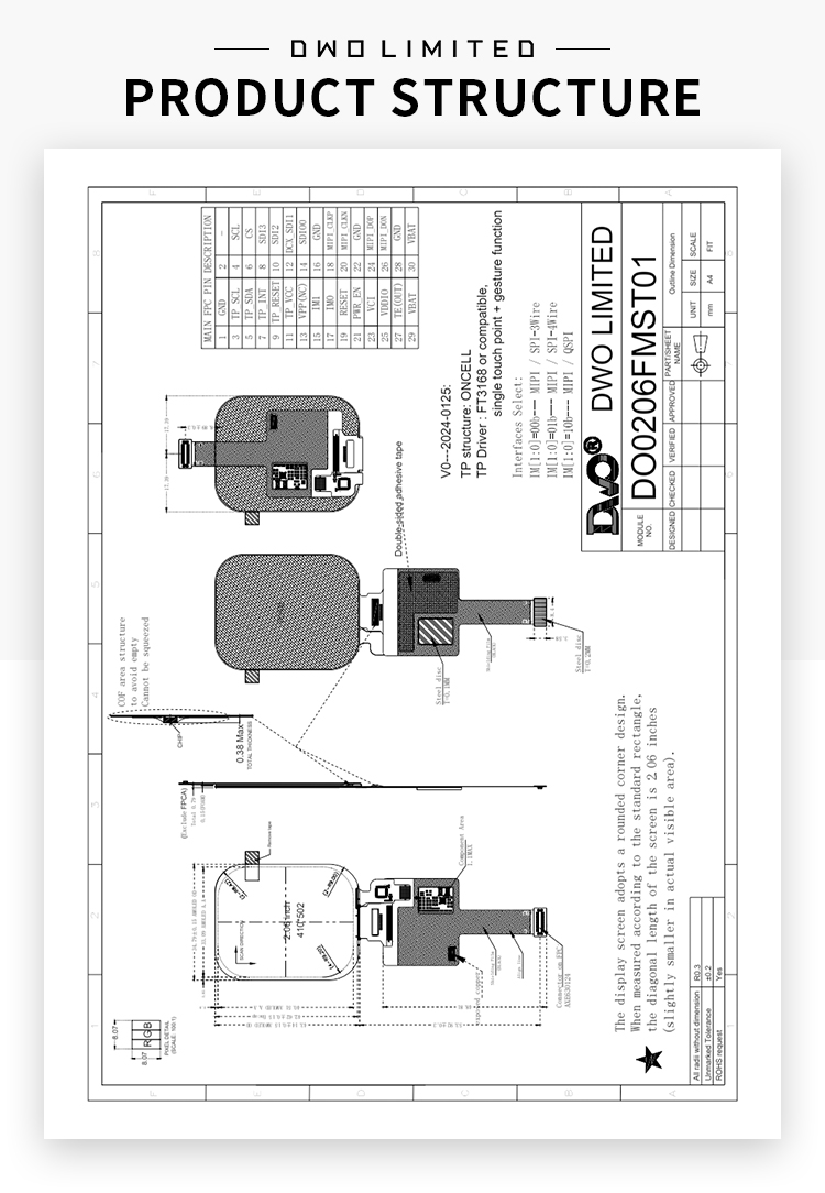 Do0206fmst01 Amoled Screen Do0206fmst01 2 06inch 410 502 Spi Qspi Mipi Lcd Display Module Stm32